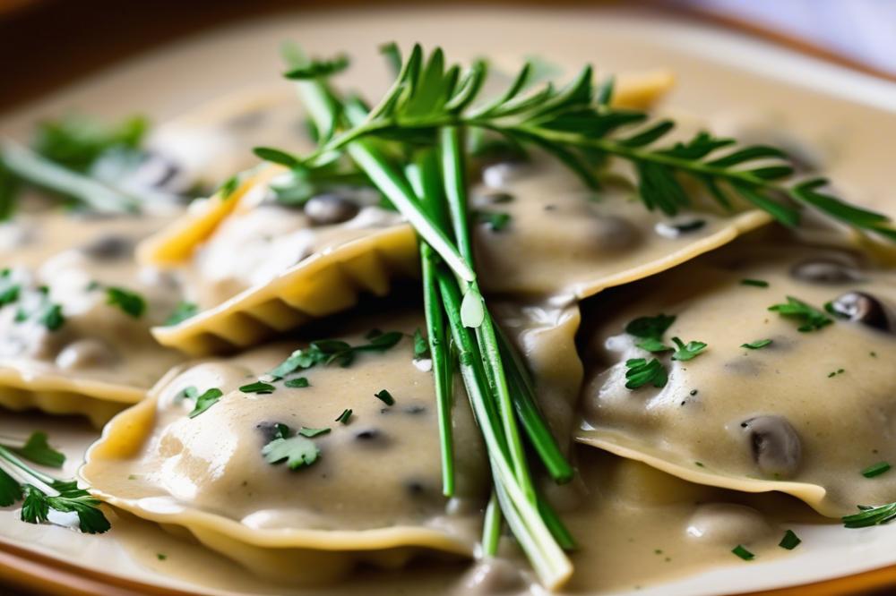 Delicious Whole Wheat Ravioli With Paneer And Creamy Mushroom Sauce ...