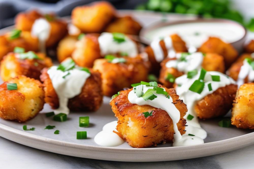 Smashed Tater Tots With Creamy Greek Yogurt Ranch Recipe - Recipe bix